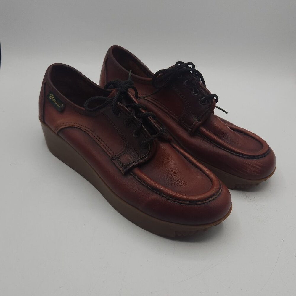 Vintage Bass Platform Shoes Dark Brown Leather Size 9… - Gem